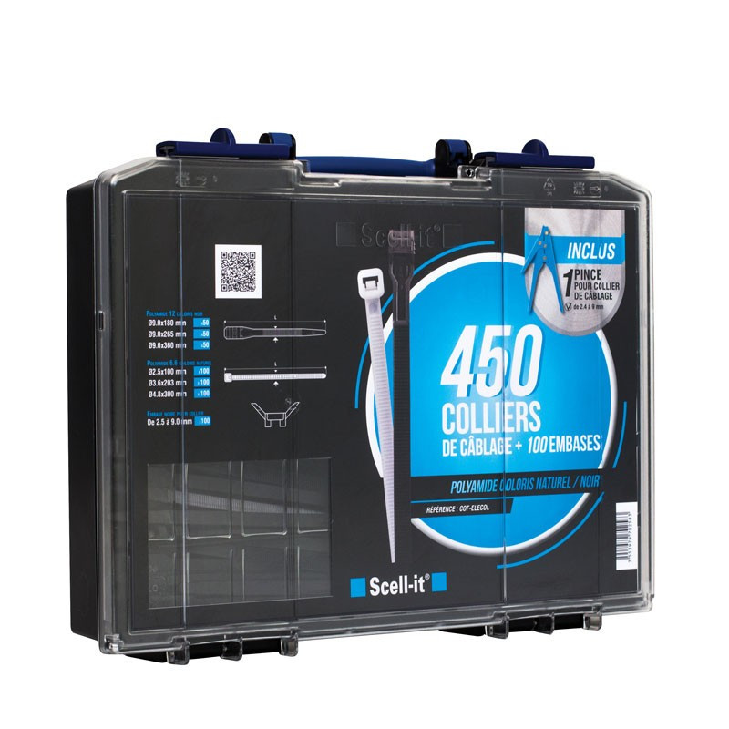 SCELL-IT | Coffret électricien de 450 colliers de câblage polyamide ...