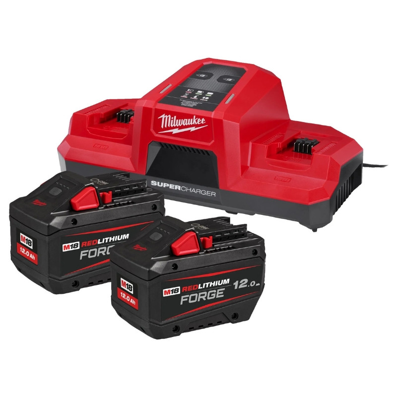 Pack 2 Batteries 18V 12Ah FORGE + Super Chargeur Milwaukee